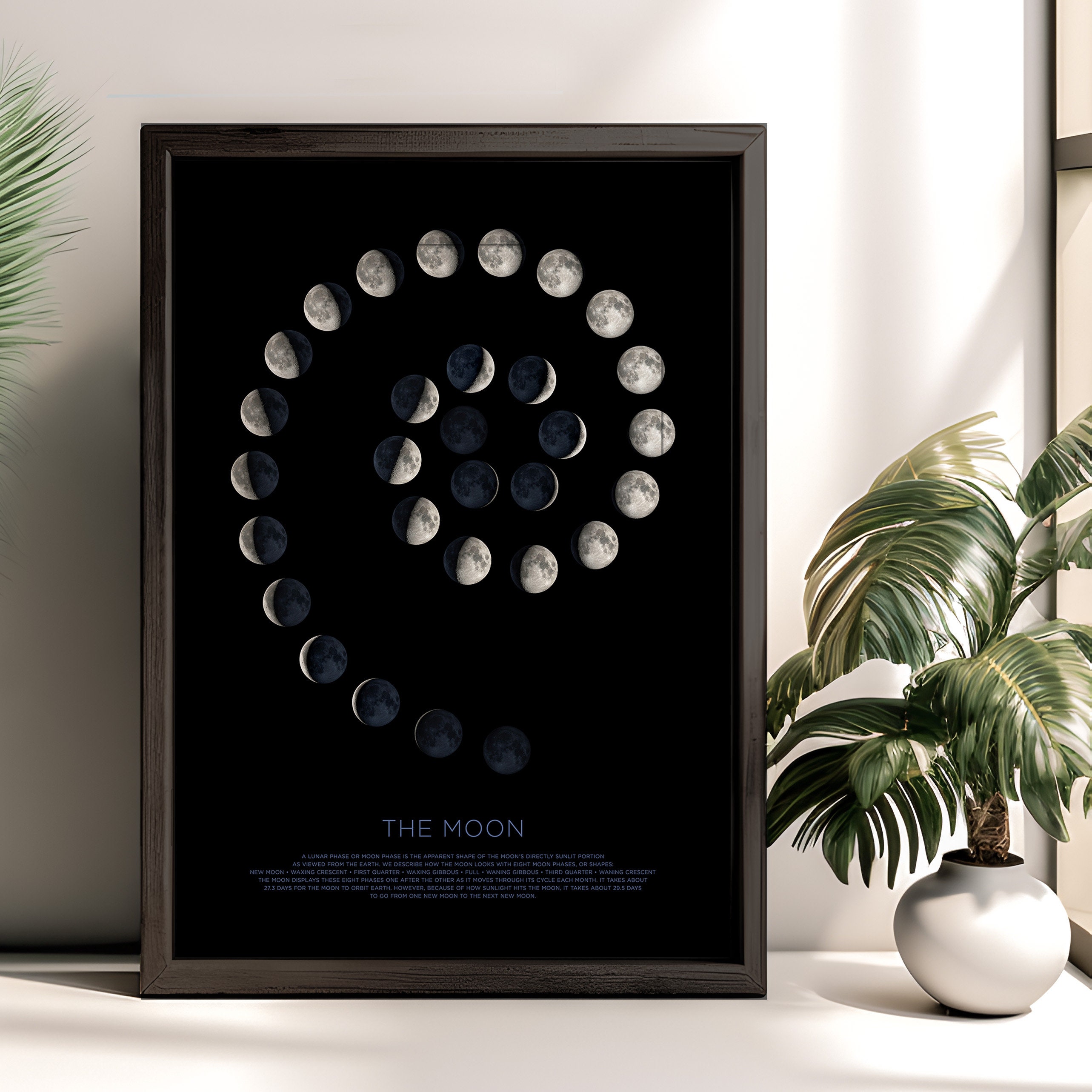 Moon Phases Poster, Lunar Phases Art, Moon Phase Wall Art, Moon Décor ...