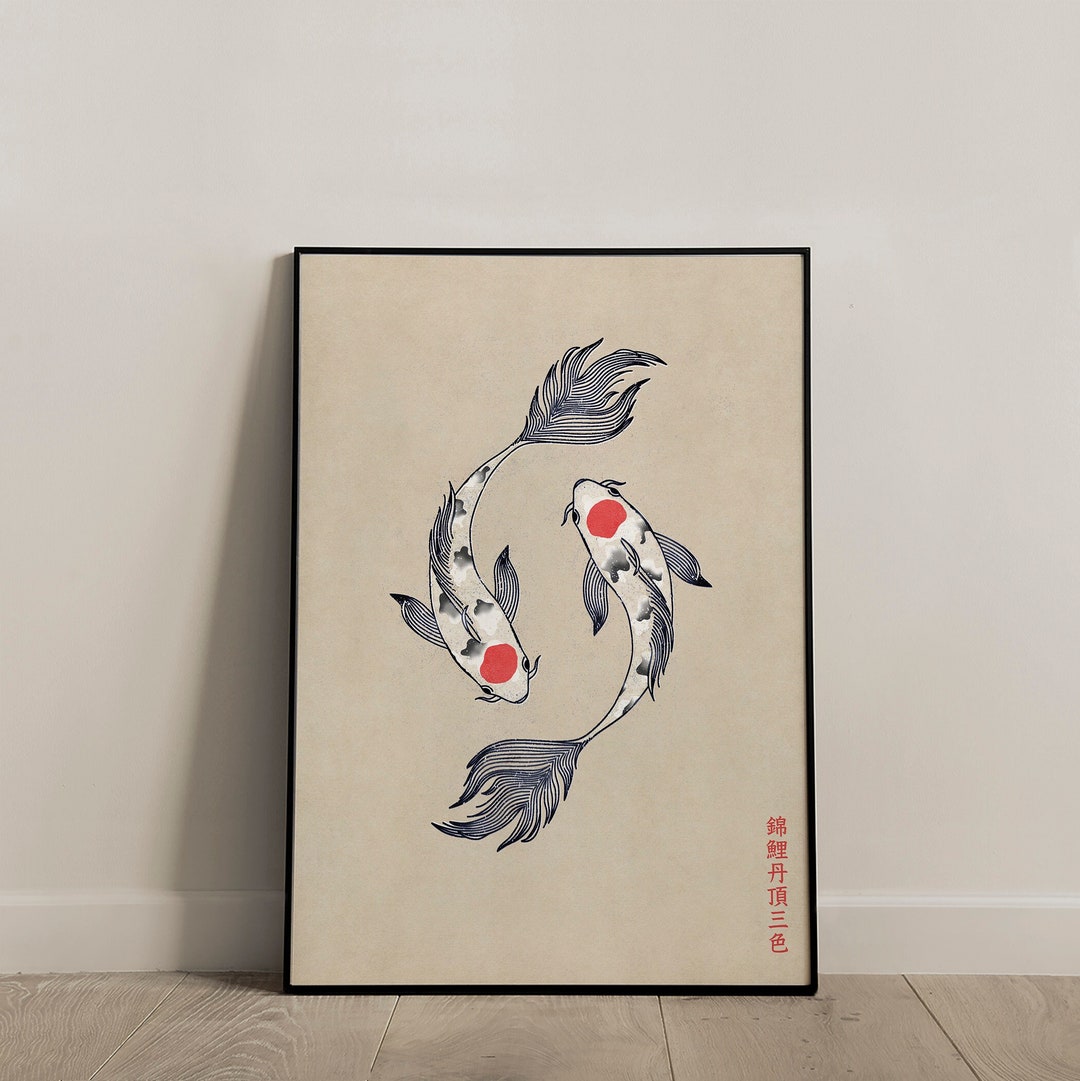 Koi Tancho Sanke, Japanese Koi Wall Art, Koi Fishes Poster, Red Spot ...