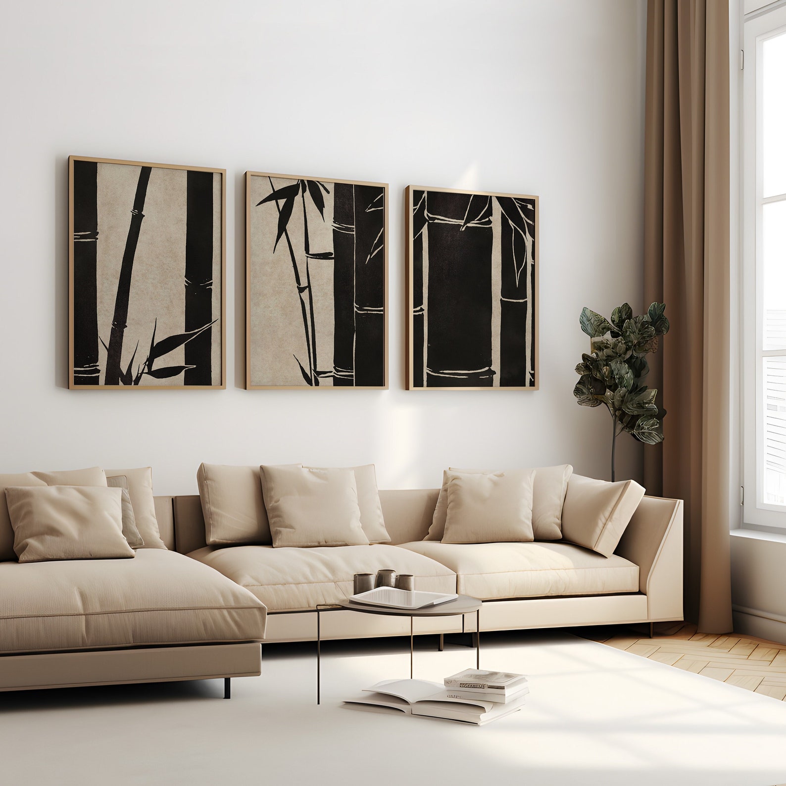 Set of 3 Bamboo Prints, Japanese Wall Art, Japandi Bamboo Decor ...