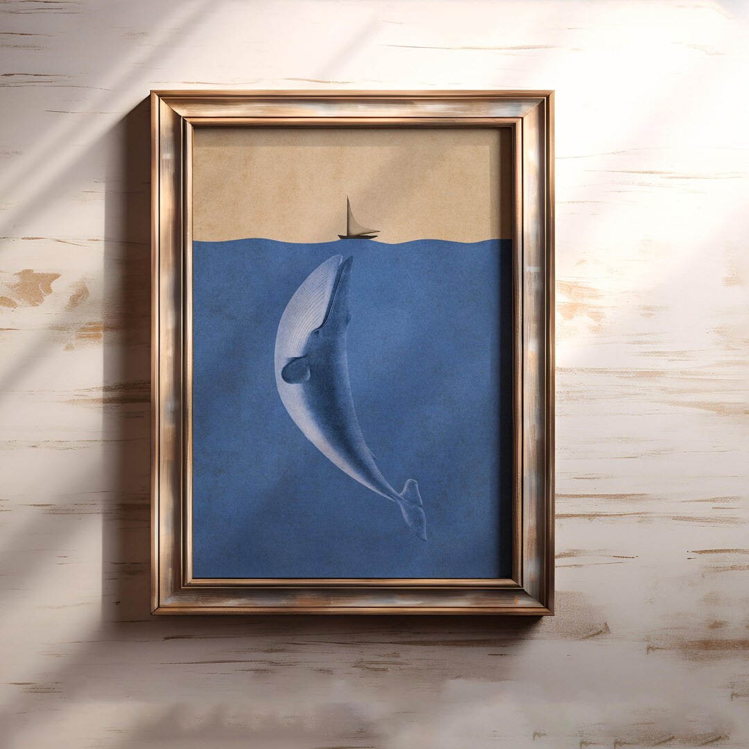 Vintage Blue Whale & Sailboat Print: Nautical Coastal Art (digital ...