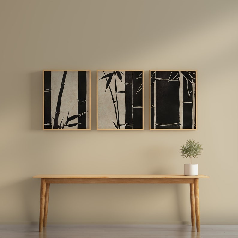 Set of 3 Bamboo Prints, Japanese Wall Art, Japandi Bamboo Decor ...