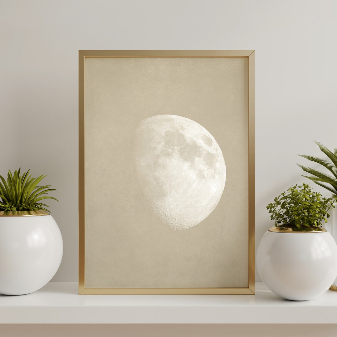 Beige Moon Wall Art, Waxing Gibbous, Moon Decor, Beige Decor, Printable ...