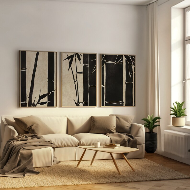 Set of 3 Bamboo Prints, Japanese Wall Art, Japandi Bamboo Decor ...