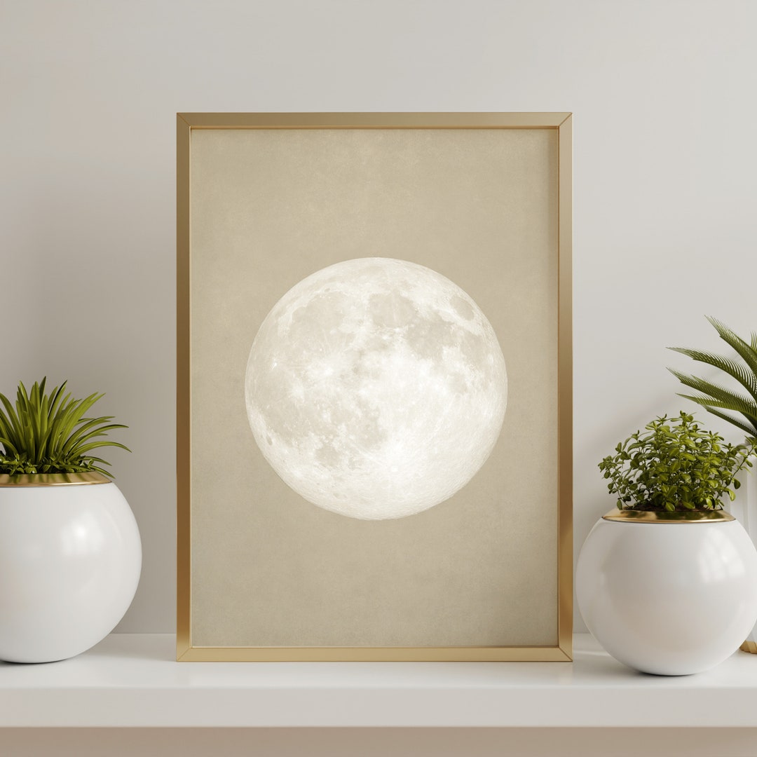 Beige Moon Wall Art, Waning Gibbous, Moon Decor, Full Moon, Printable ...