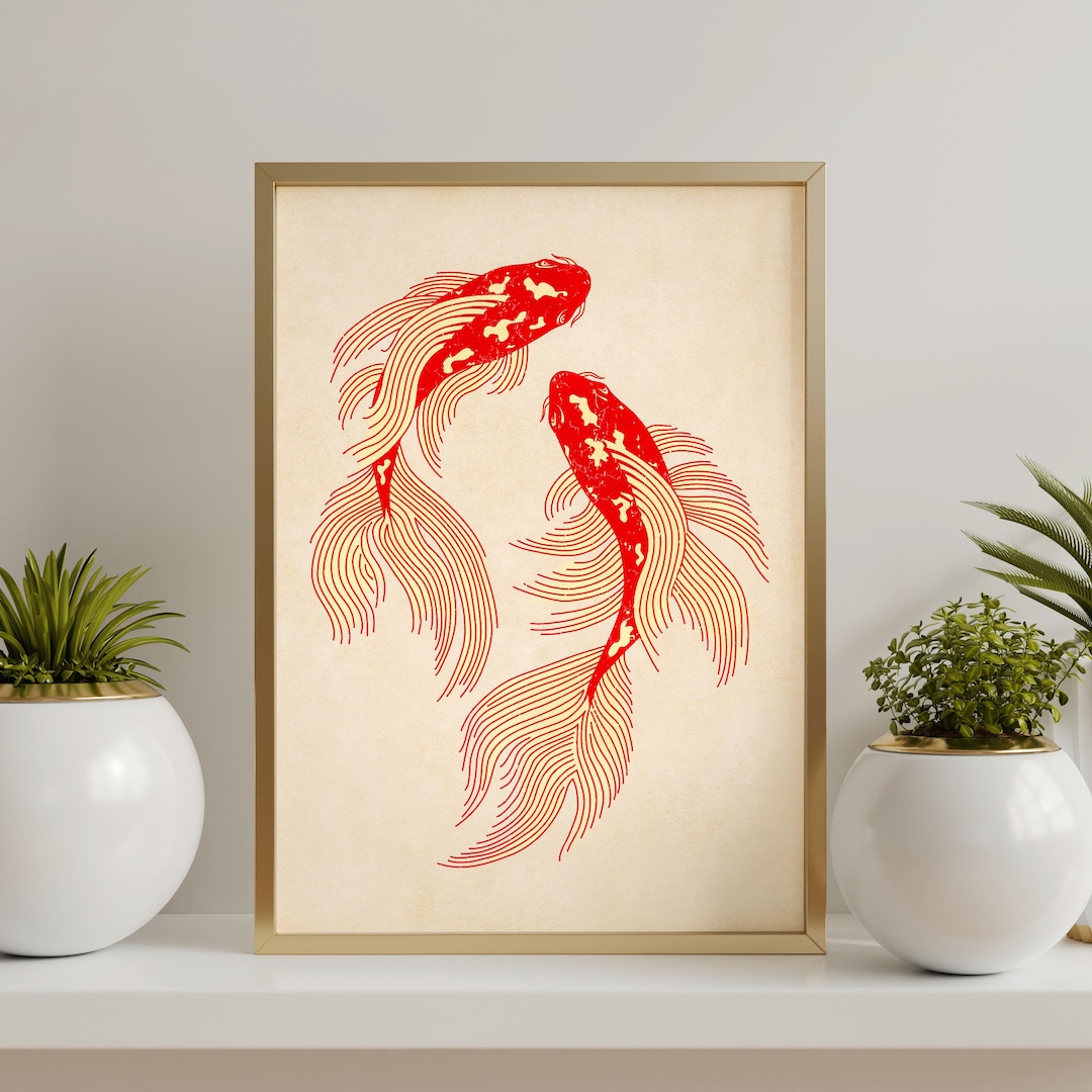 Red Koi Fish Print: Japanese Woodcut Style Art (digital Download) - Etsy