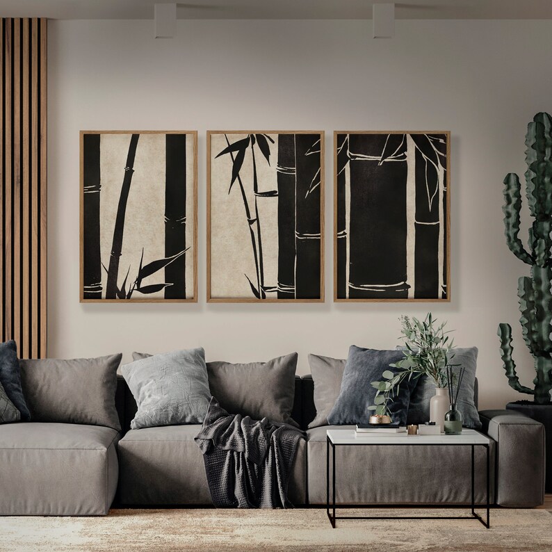 Set of 3 Bamboo Prints, Japanese Wall Art, Japandi Bamboo Decor ...