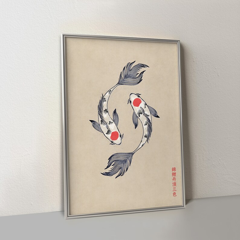Japanese Koi Fish Art Print: Tancho Sanke Illustration (digital ...