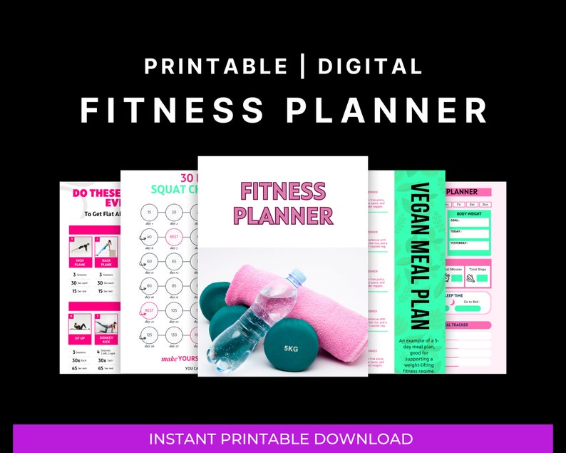 Fitness Planner Printable Fitness Tracker Weight Loss Tracker Fitness ...