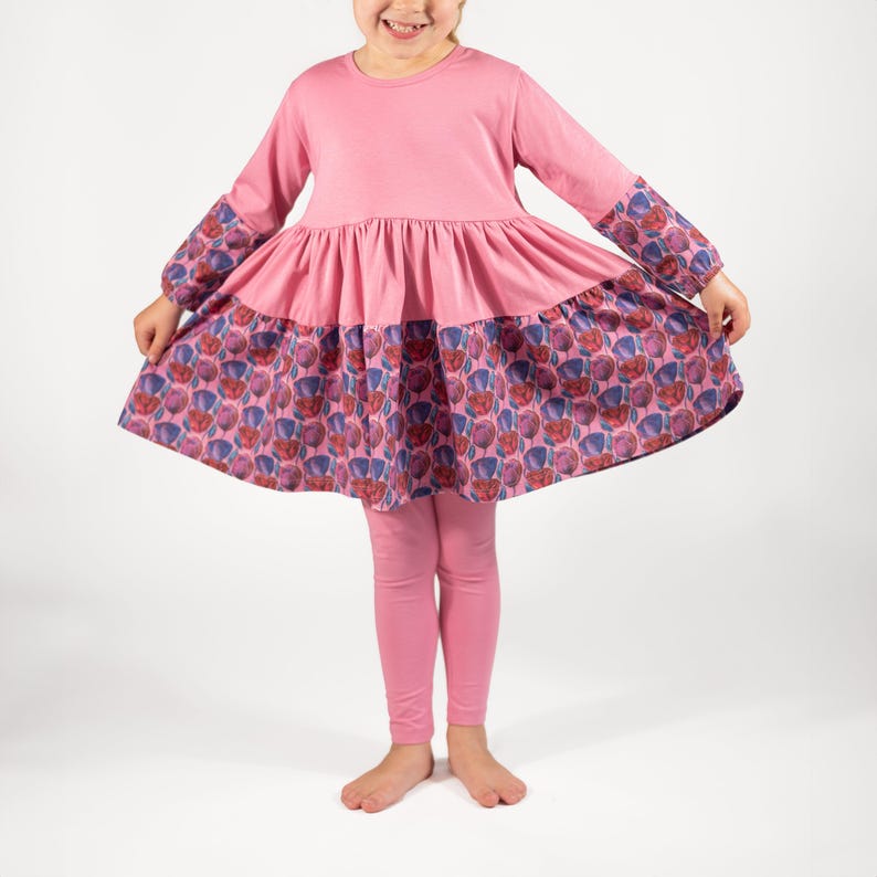 Pink Floral Twirl Dress: Hand-painted Cotton Playdress With Tulips in ...