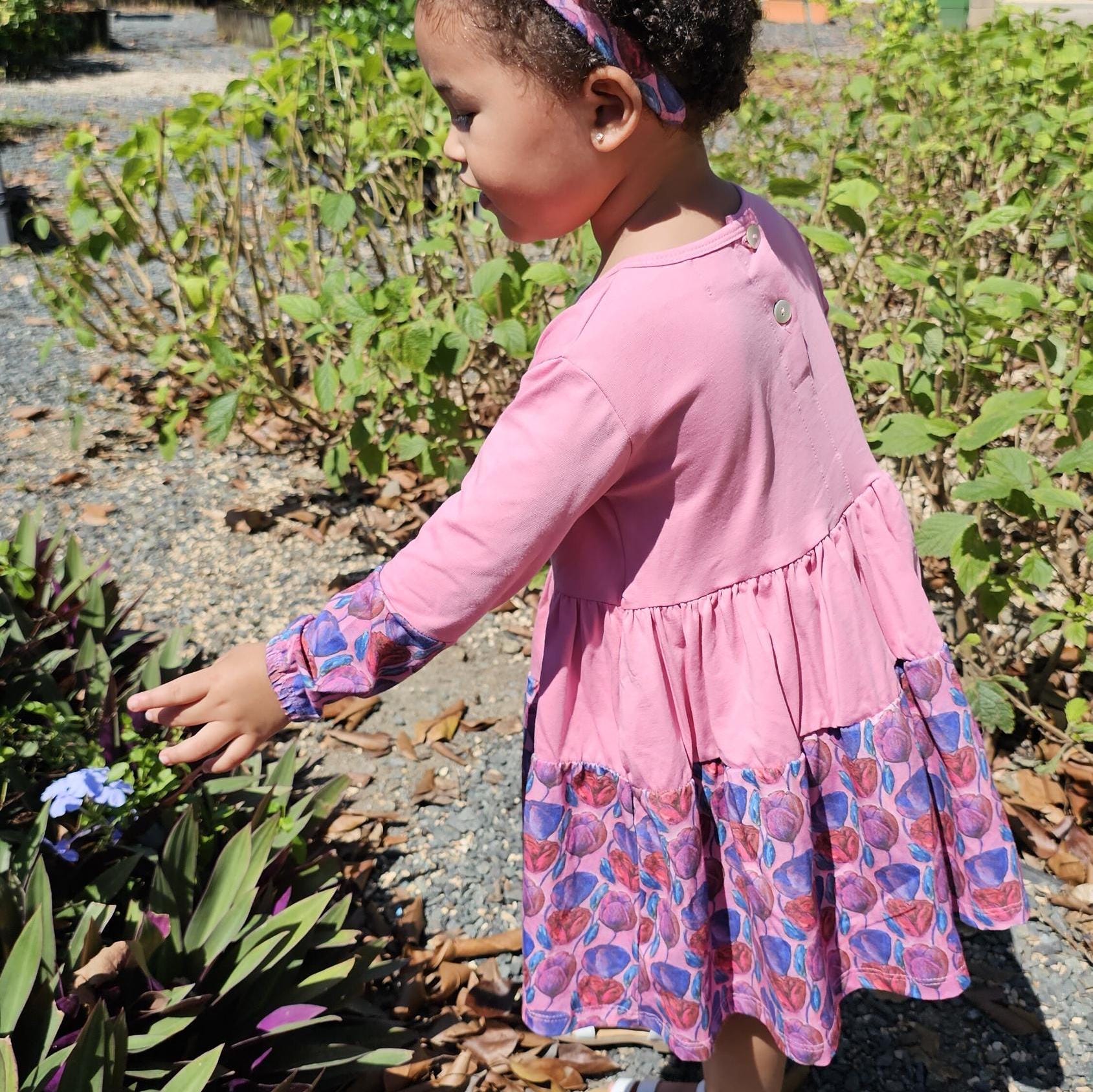 Pink Floral Twirl Dress: Hand-painted Cotton Playdress With Tulips in ...