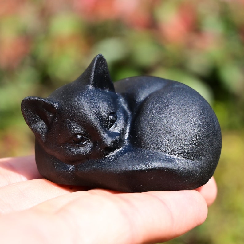 Black Obsidian Sleeping Cat Crystal Carving Hand Craved Crystal ...