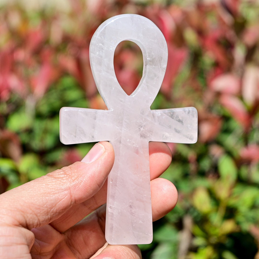 4.2 Natural Rose Quartz Ankh Crystal Carved Ankh-key Gyptian Orgone ...