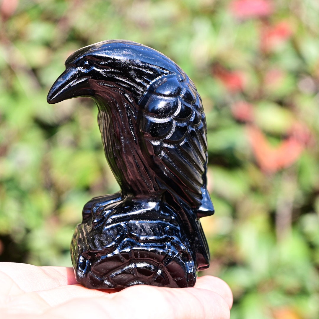 3.1 Black Obsidian Raven Self-standing Obsidian Crow Home Decoration ...