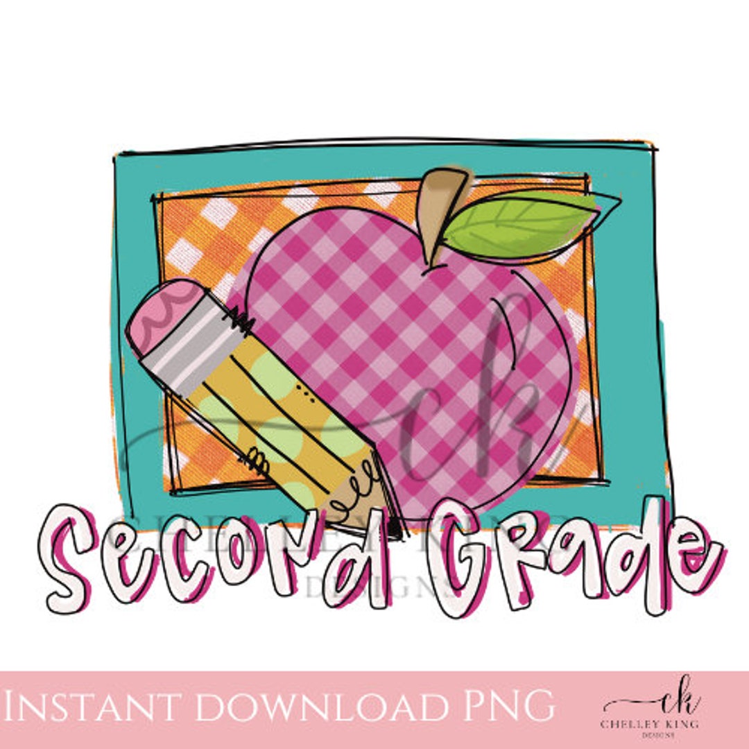 Second Grade Apple Pencil Polkadots Black PNG Instant Download Digital ...