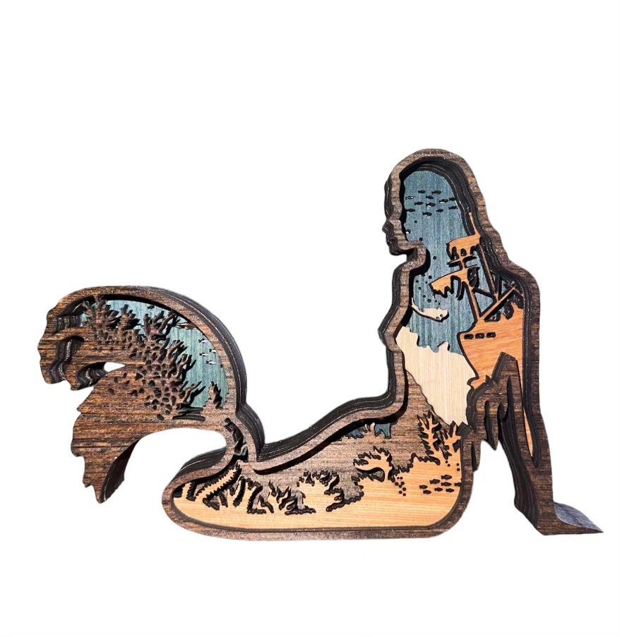 Mermaid Multi-layered Wood, Mermaid Gift, Mermain Wood Decor, Mermaid ...