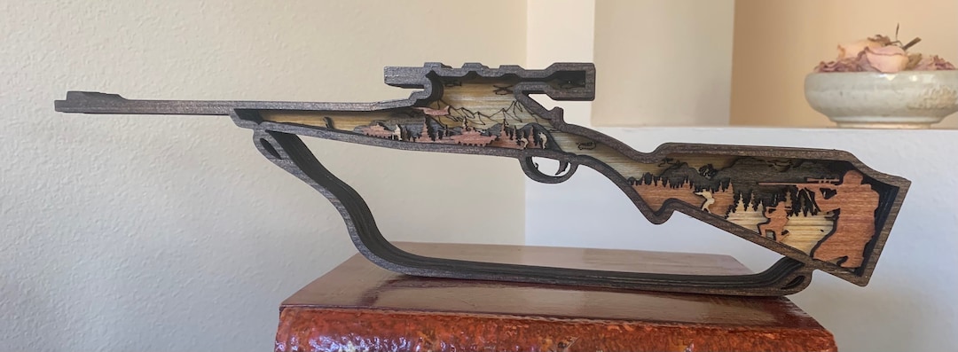 Military Rifle, Multi-layered Carved Wood, Veteran Decor, Military ...