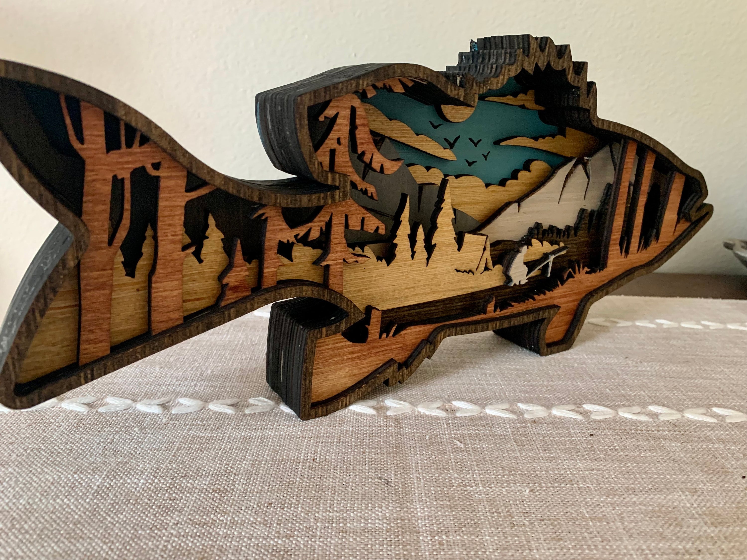 Bass Camping Multi-layered Wood, Fishing Decor, Bass Gift, Man Cave ...