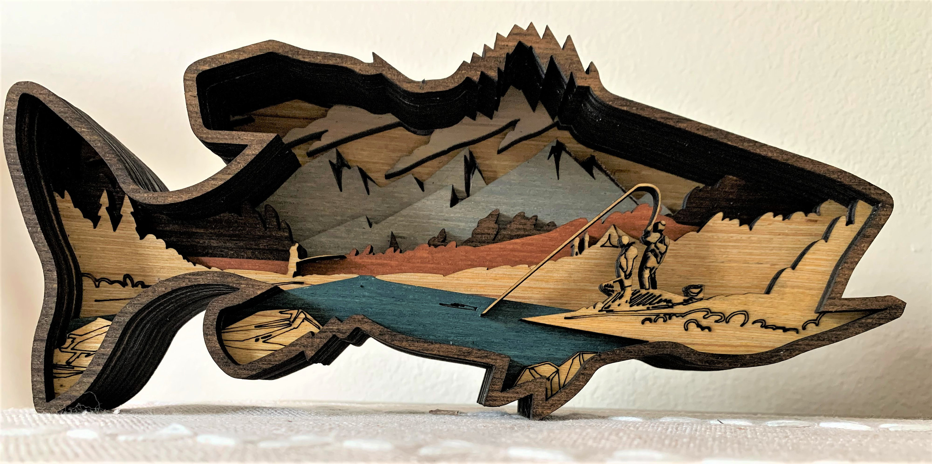 Bass Fisherman Multi-layered Wood, Fishing Decor, Bass Gift, Man Cave ...