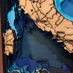Wooden Italy Map Carved, Topographic 3D Wall Art, Depth Chart Map ...