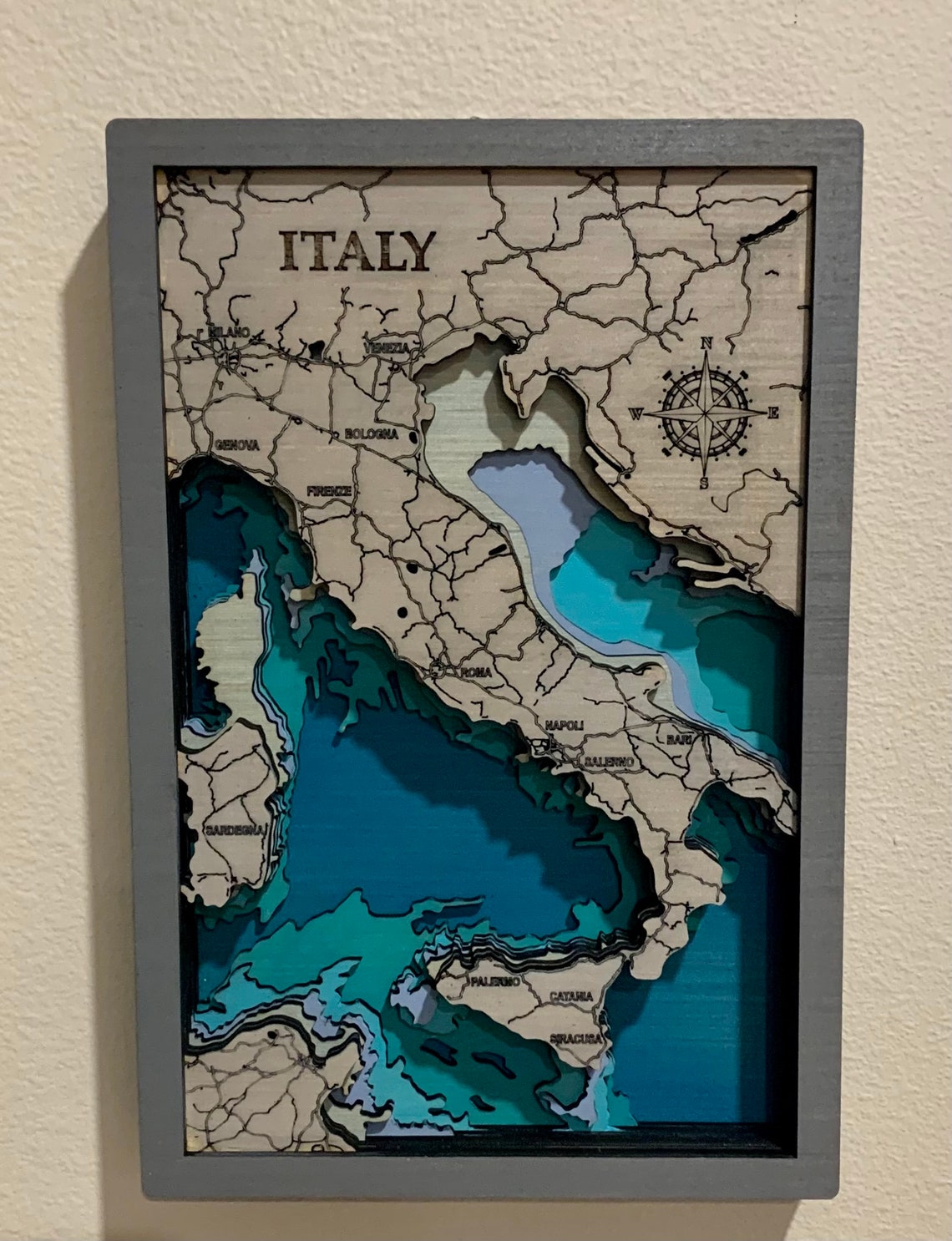 Wooden Italy Map Carved, Topographic 3D Wall Art, Depth Chart Map ...