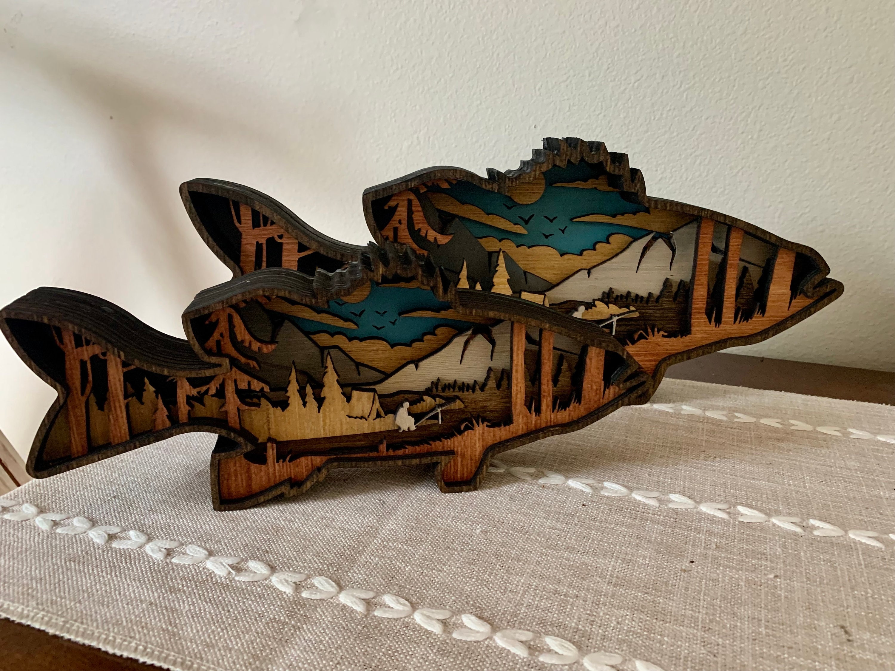 Bass Camping Multi-layered Wood, Fishing Decor, Bass Gift, Man Cave ...