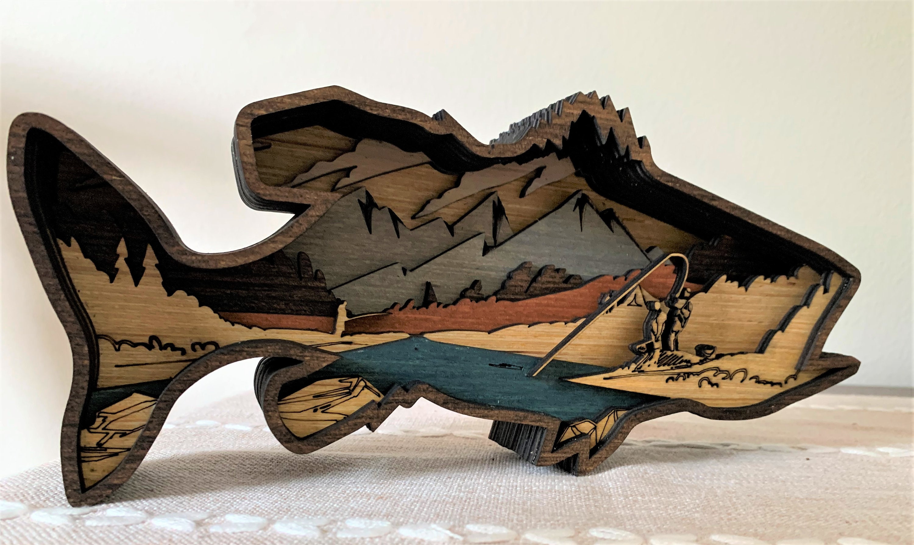Bass Fisherman Multi-layered Wood, Fishing Decor, Bass Gift, Man Cave ...