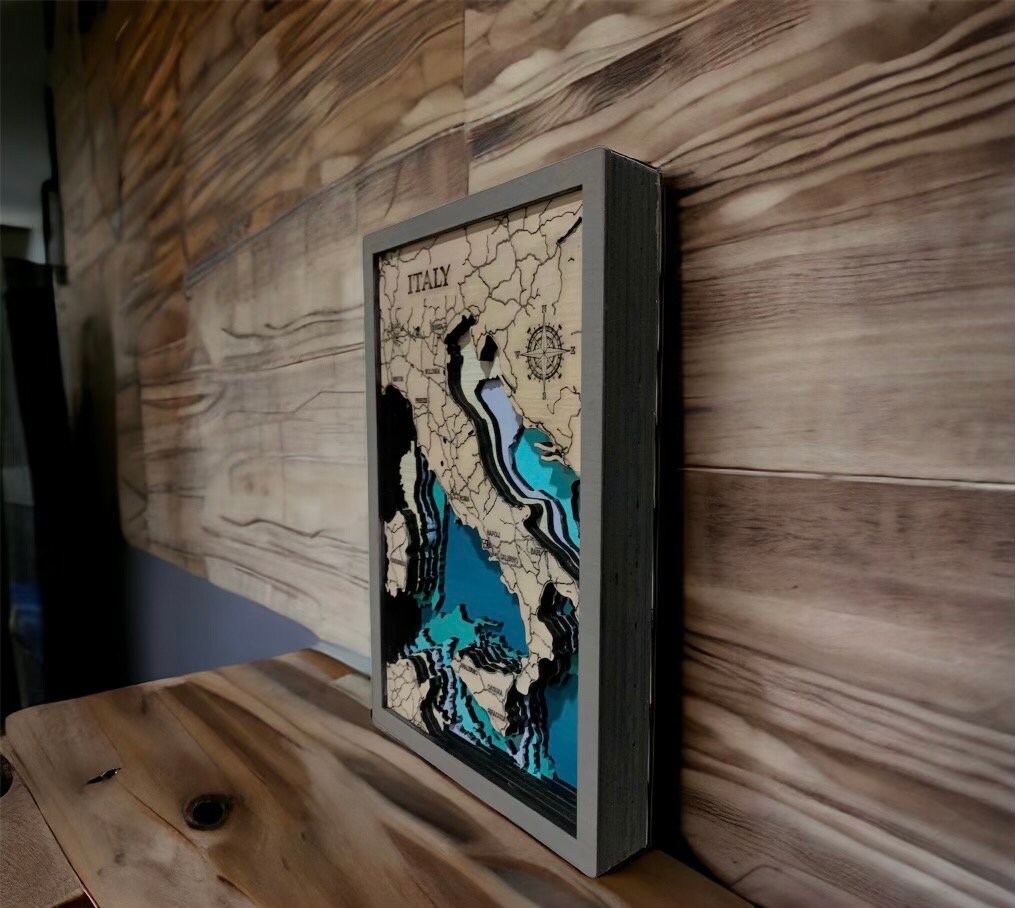 Wooden Italy Map Carved, Topographic 3D Wall Art, Depth Chart Map ...