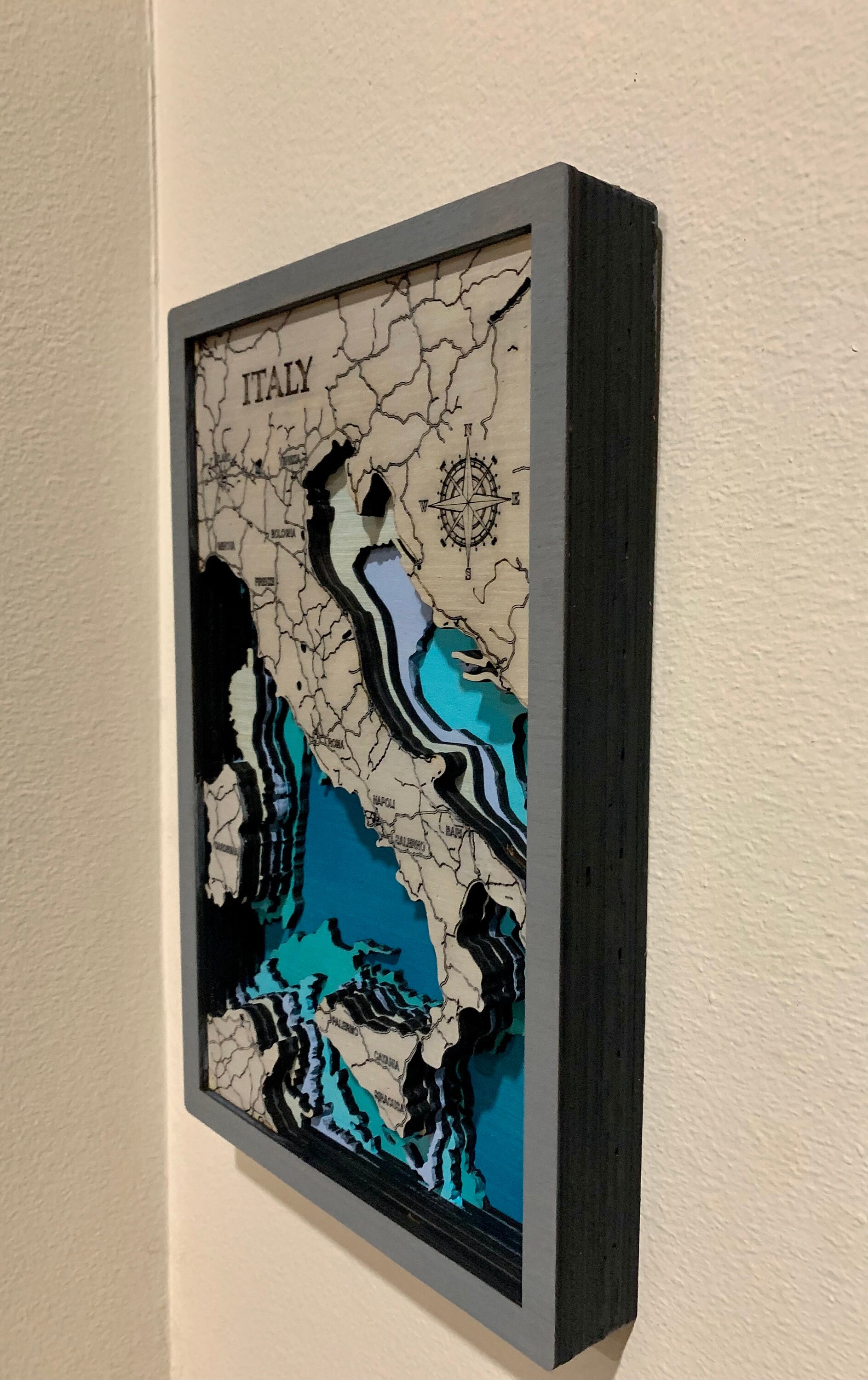 Wooden Italy Map Carved, Topographic 3D Wall Art, Depth Chart Map ...