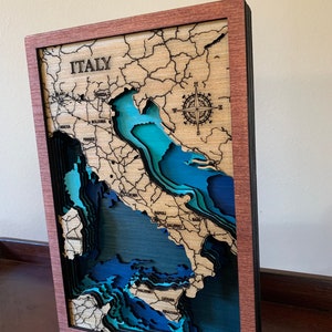 Wooden Italy Map Carved, Topographic 3D Wall Art, Depth Chart Map ...