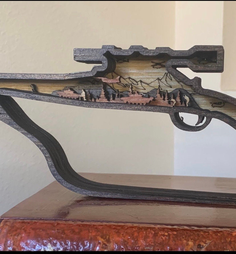 Military Rifle, Multi-layered Carved Wood, Veteran Decor, Military ...