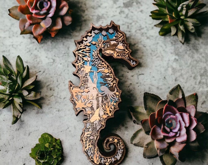 Seahorse Multi-layered, Seahorse Gift, Ocean Wood Decor, Beach Wood Art ...