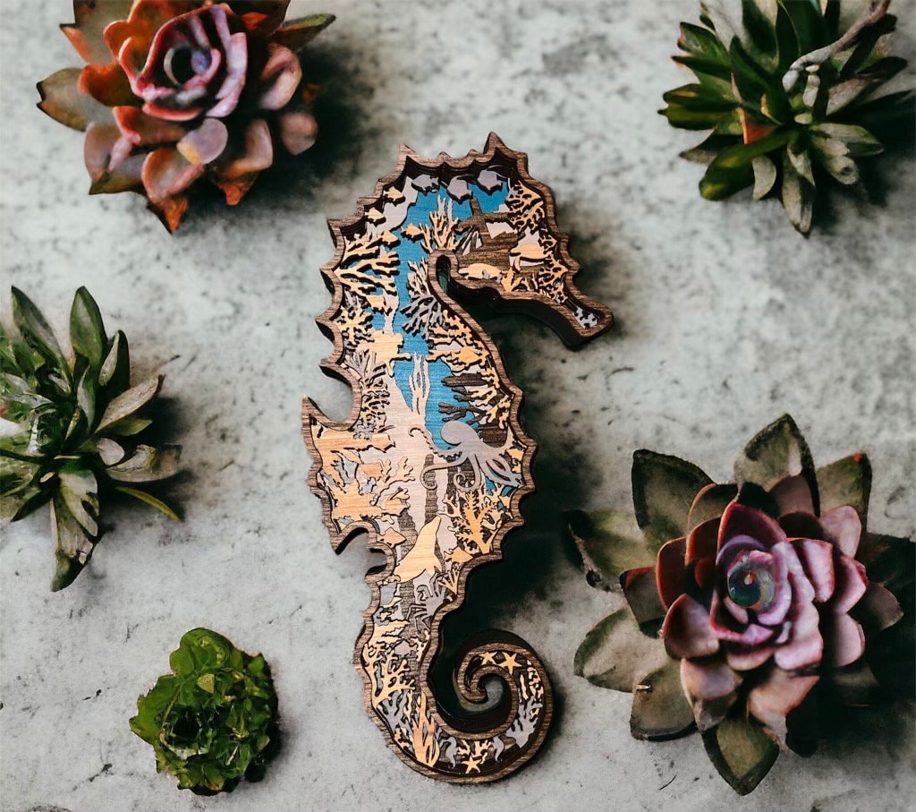 Seahorse Multi-layered, Seahorse Gift, Ocean Wood Decor, Beach Wood Art ...