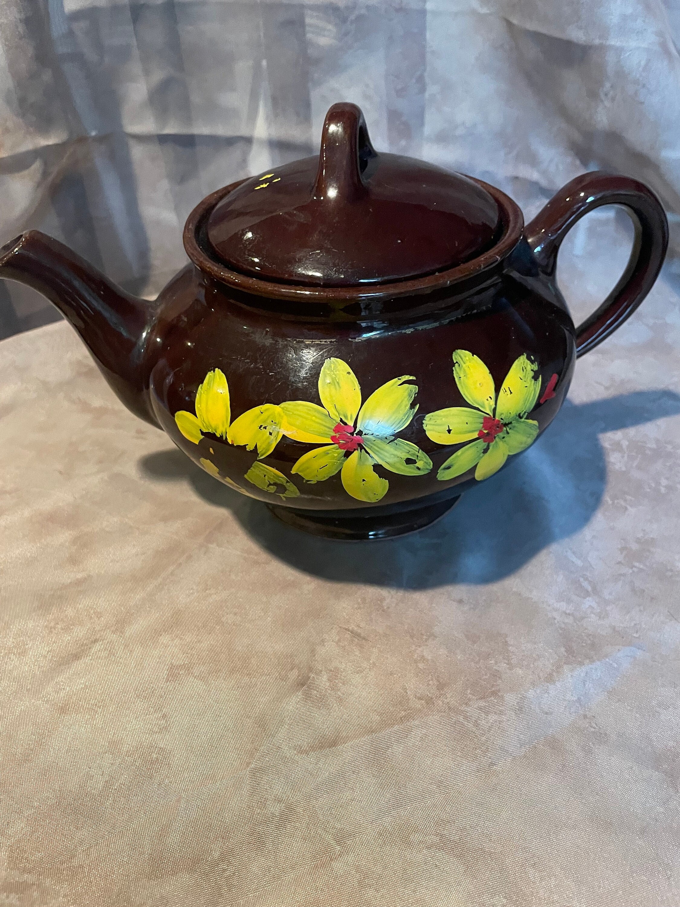 Vintage Royal Canadian Art Pottery Brown Teapot With Flower - Etsy