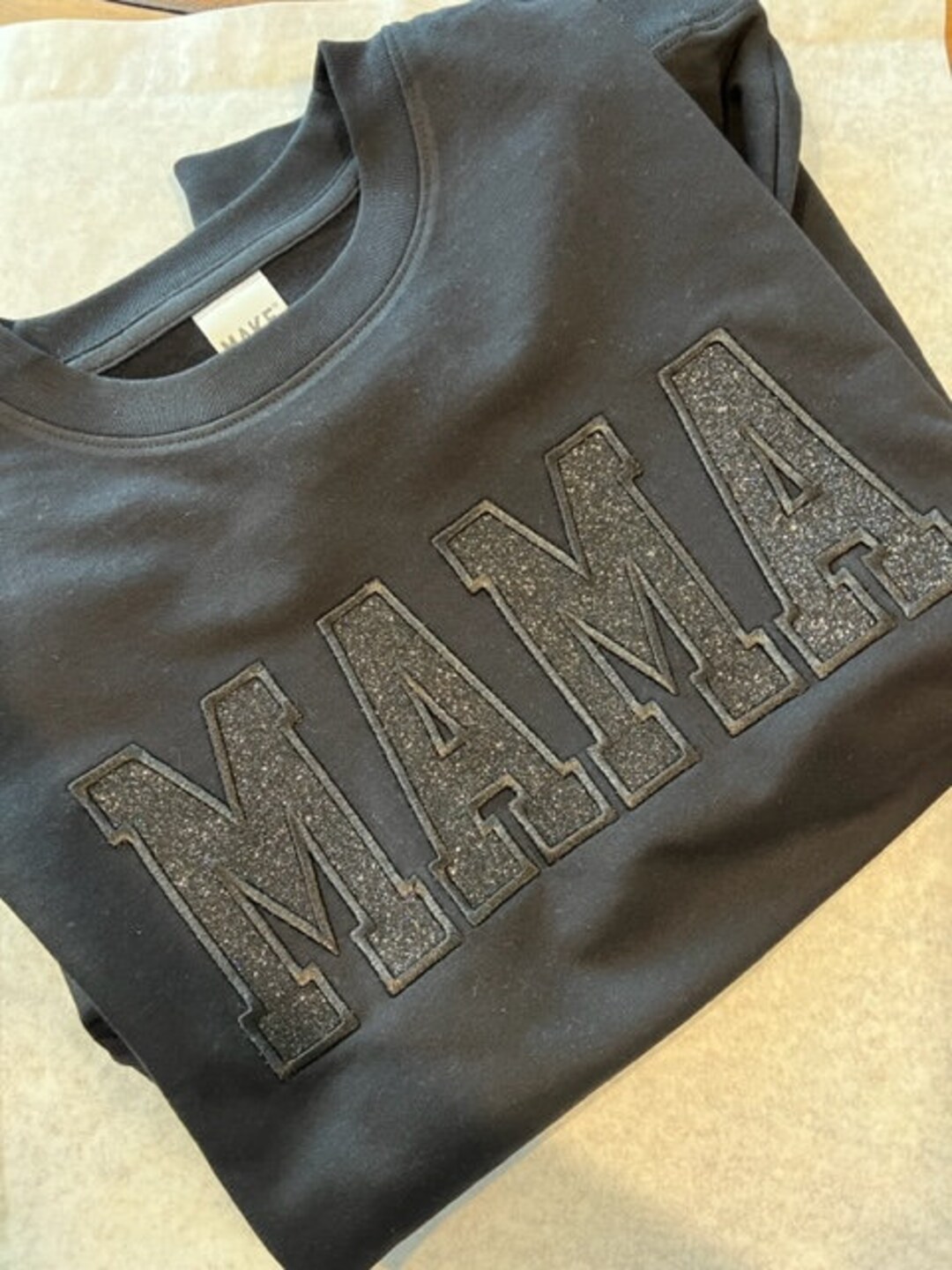 MAMA Glitter Embroidered Sweater - Etsy