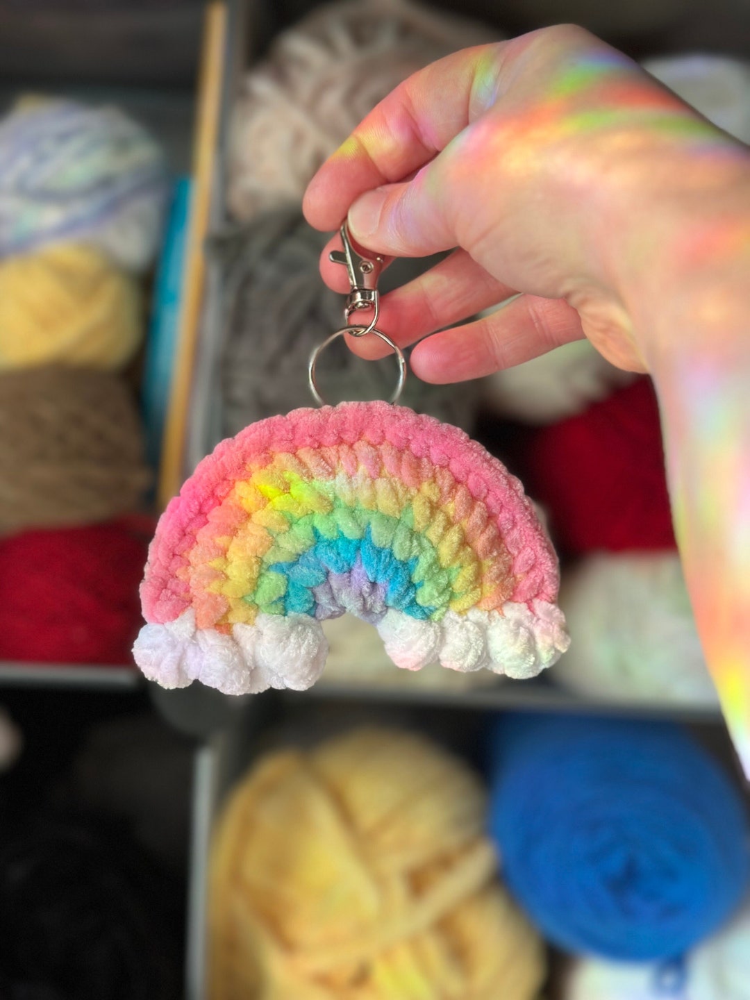 Crochet Plush Pastel Rainbow Keychain - Etsy