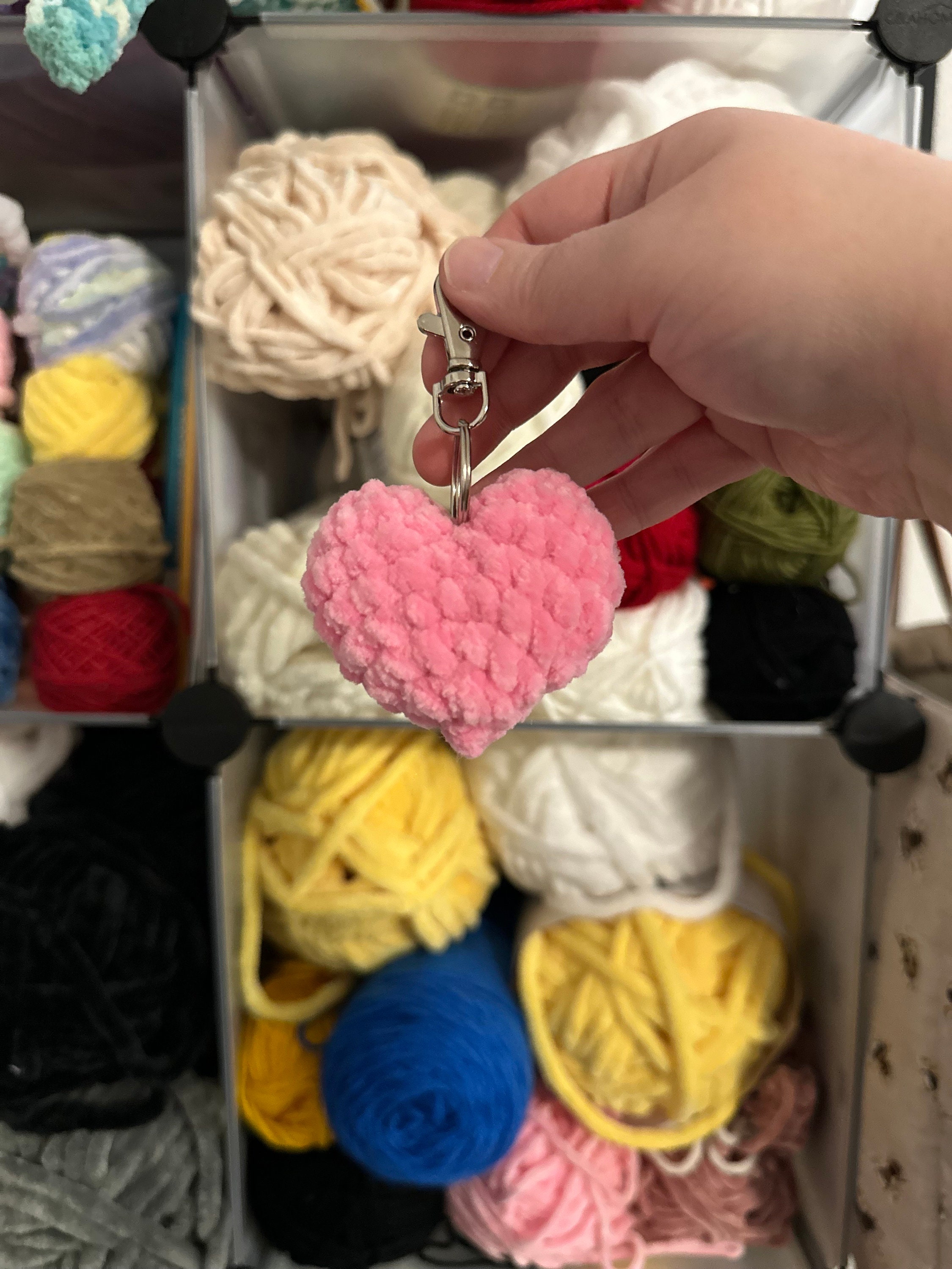 Crochet Plush Heart Keychain - Etsy