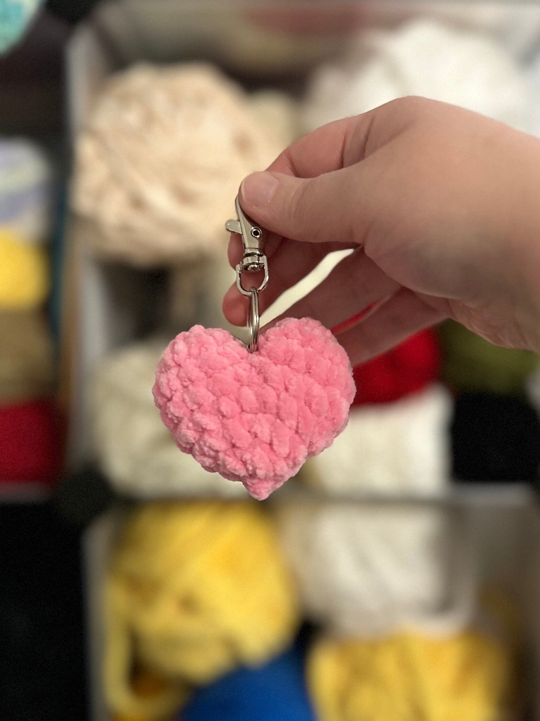 Crochet Plush Heart Keychain - Etsy