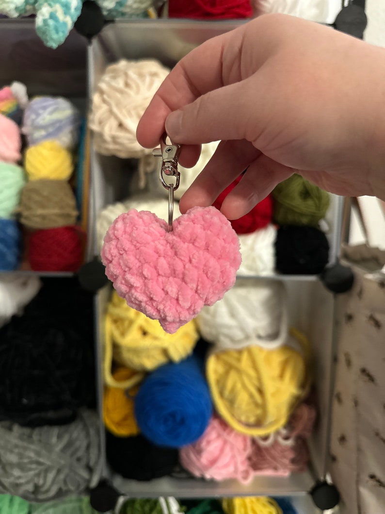 Crochet Plush Heart Keychain - Etsy