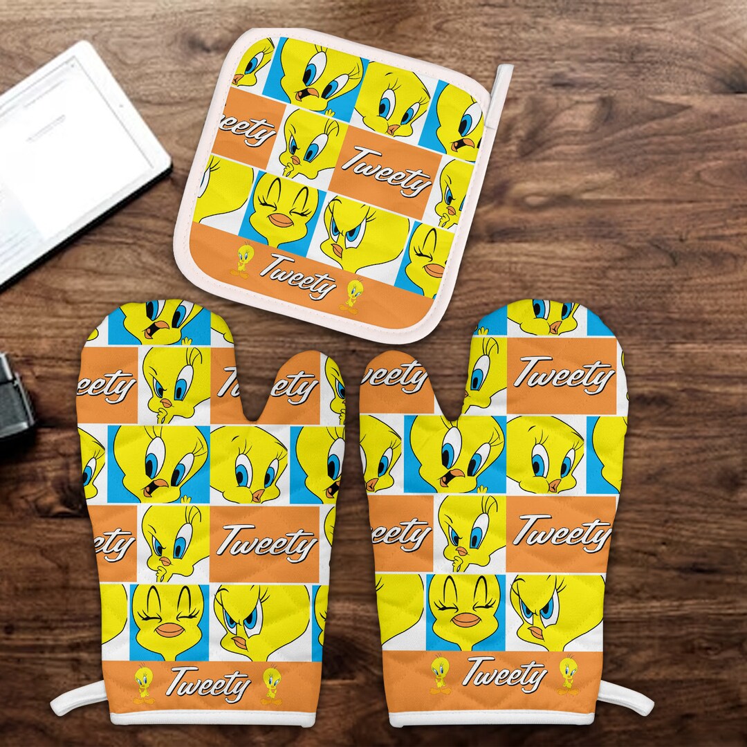 Tweety Bird Combo 2 Oven Mitts and 1 Pot Holder Set, Tweety Bird ...