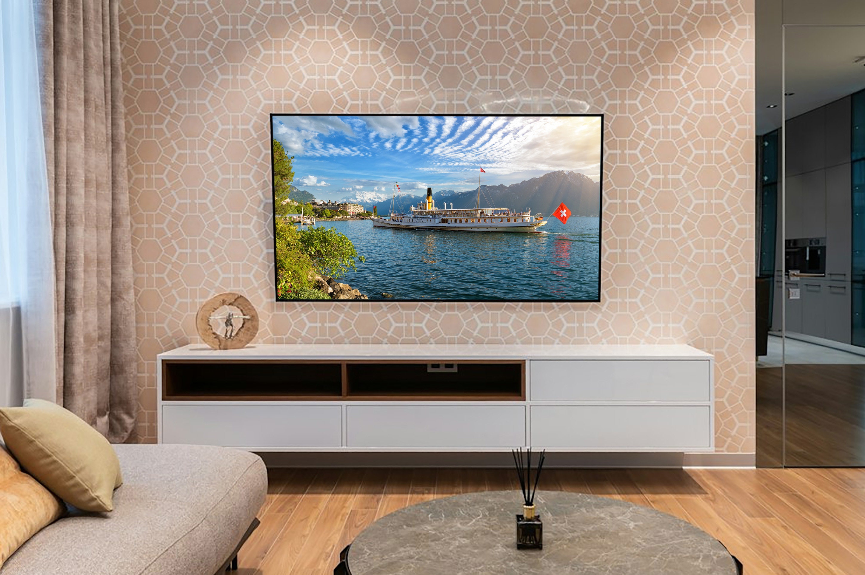 Lake Geneva at Sunset Frame Tv Art. Picturesque Montreux Scenery ...