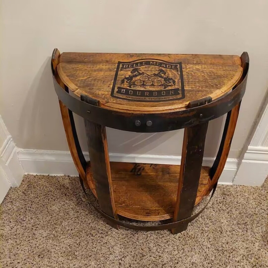 Engraved Logo Half Round Bourbon Barrel End Table Rustic End - Etsy