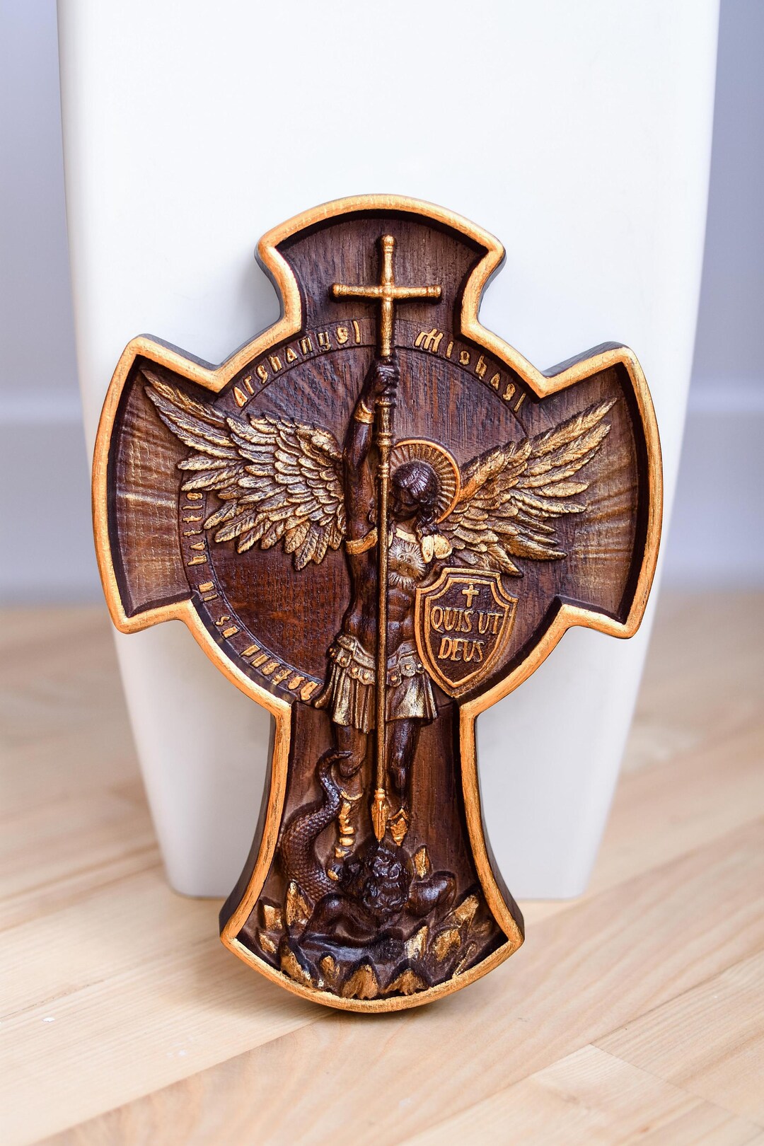 Archangel Michael Cross – Wooden Catholic Wall Art, Religious Gift ...