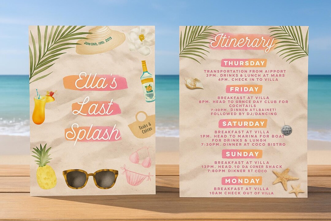 Beach Bachelorette, Last Splash, Caribbean Invitation/itinerary ...