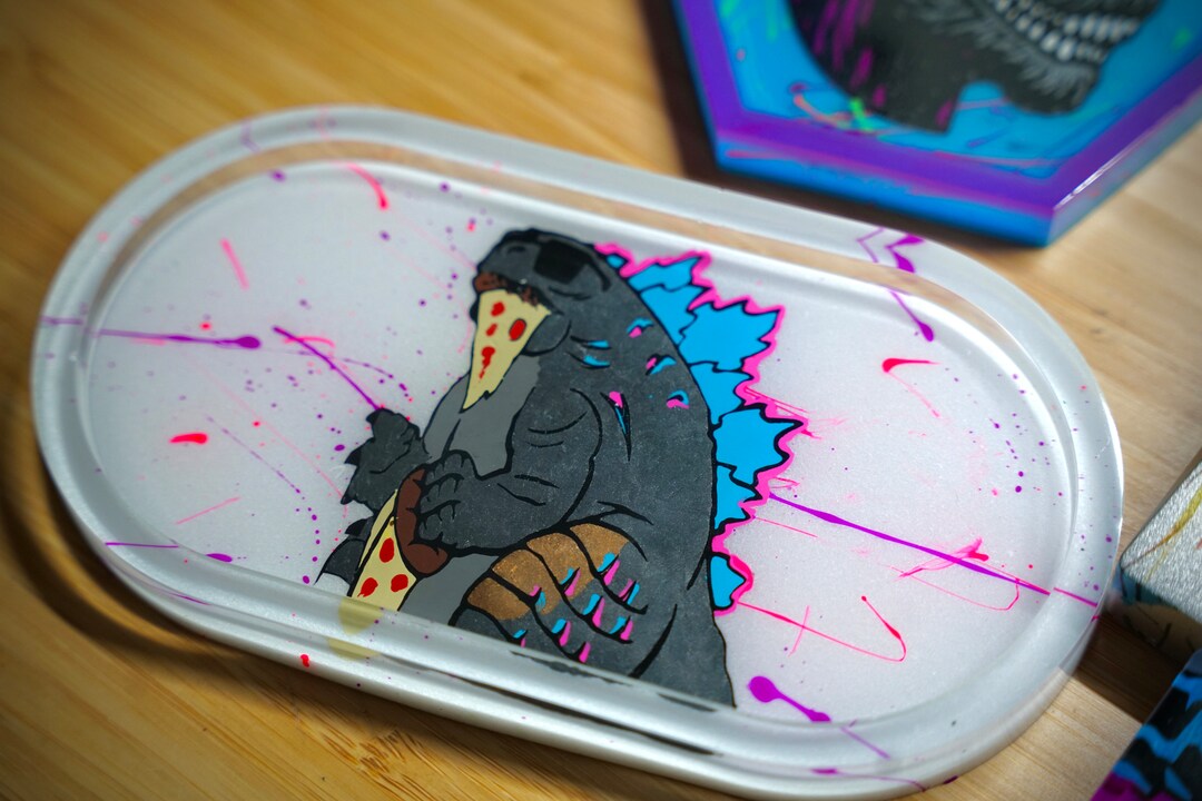 Godzilla Eating Pizza Artisan Tray - Etsy