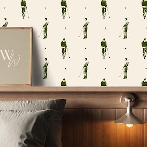 Light Cream Vintage Golf Wallpaper | Minimal Green Golfer Wallpaper ...