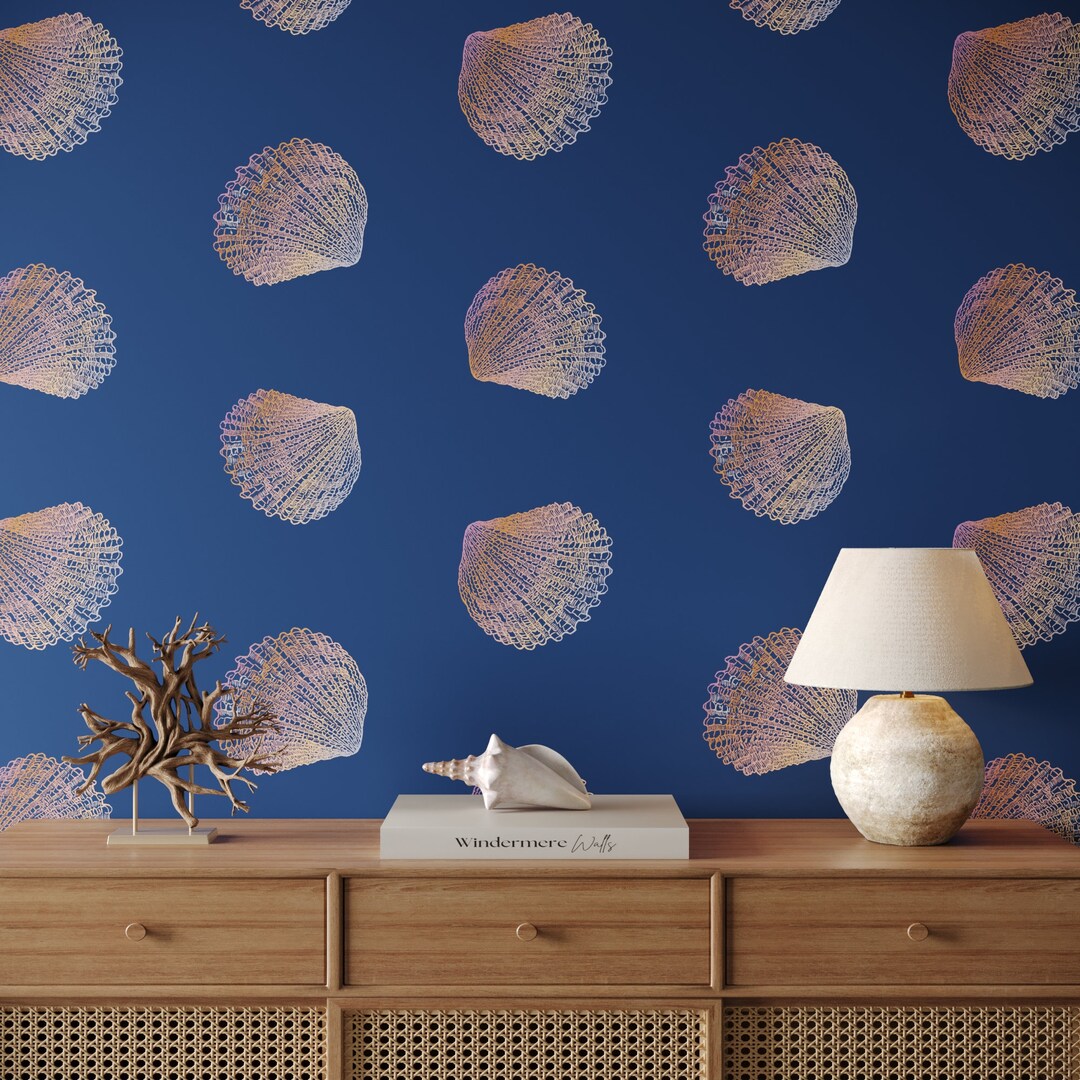 Elegant Ocean Blue Seashell Wallpaper Minimalist Marine Peel and Stick ...