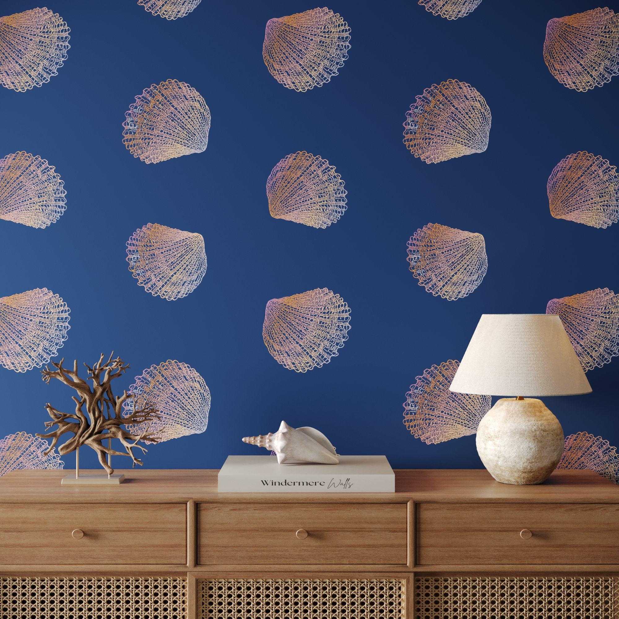 Elegant Ocean Blue Seashell Wallpaper Minimalist Marine Peel and Stick ...