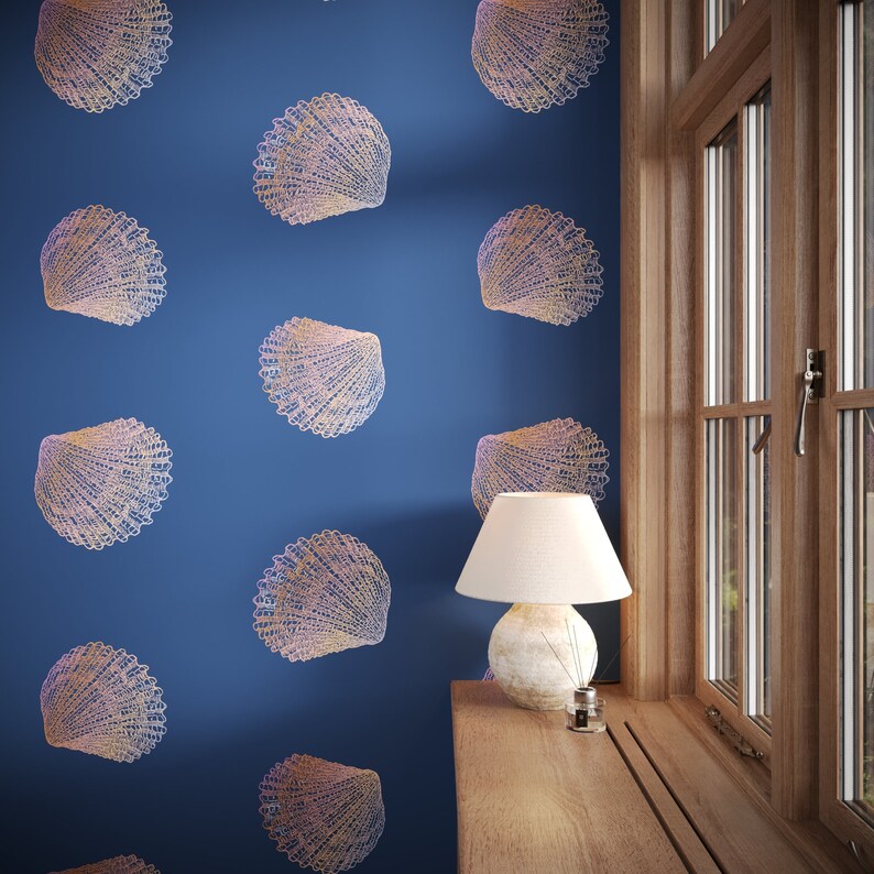 Elegant Ocean Blue Seashell Wallpaper Minimalist Marine Peel and Stick ...