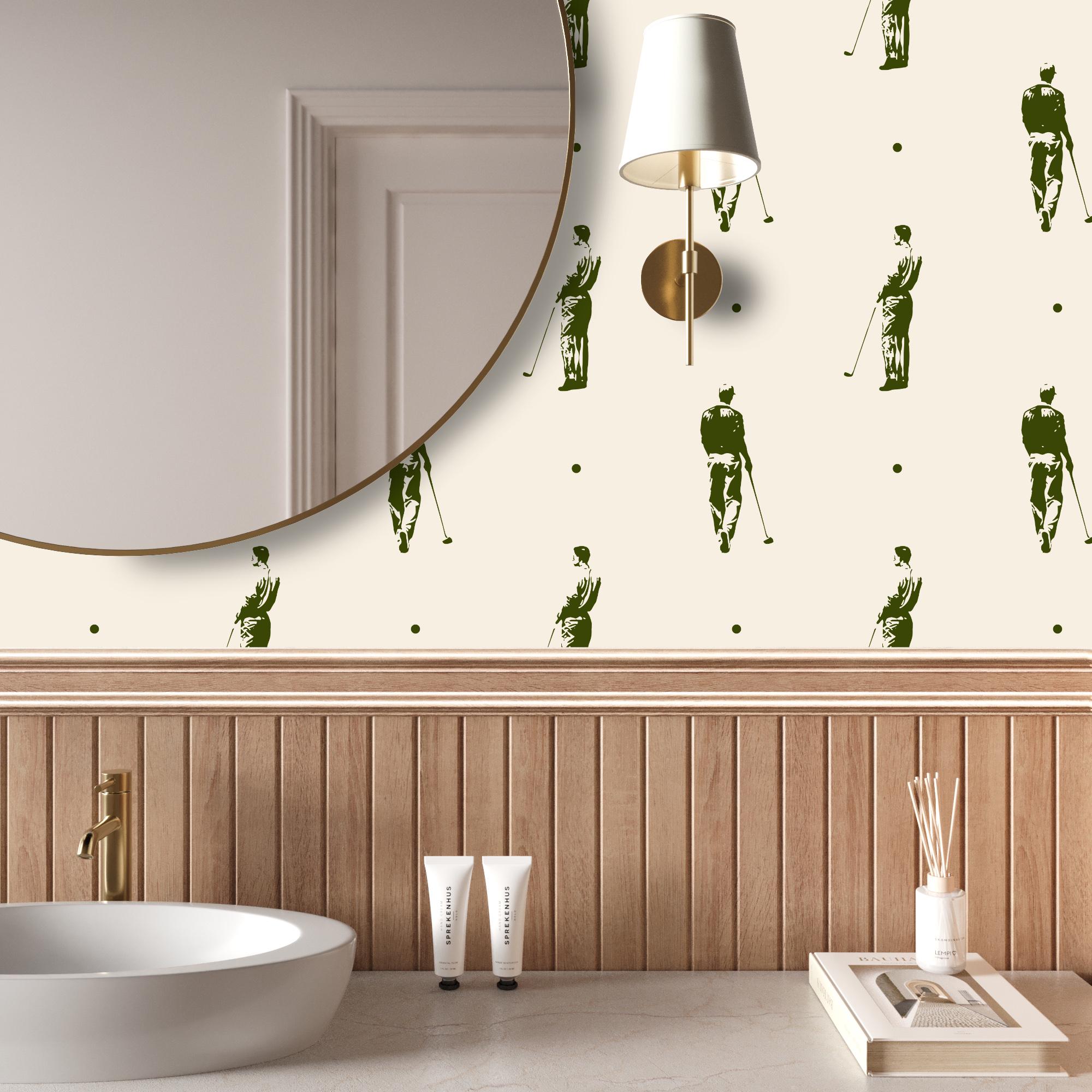 Light Cream Vintage Golf Wallpaper | Minimal Green Golfer Wallpaper ...