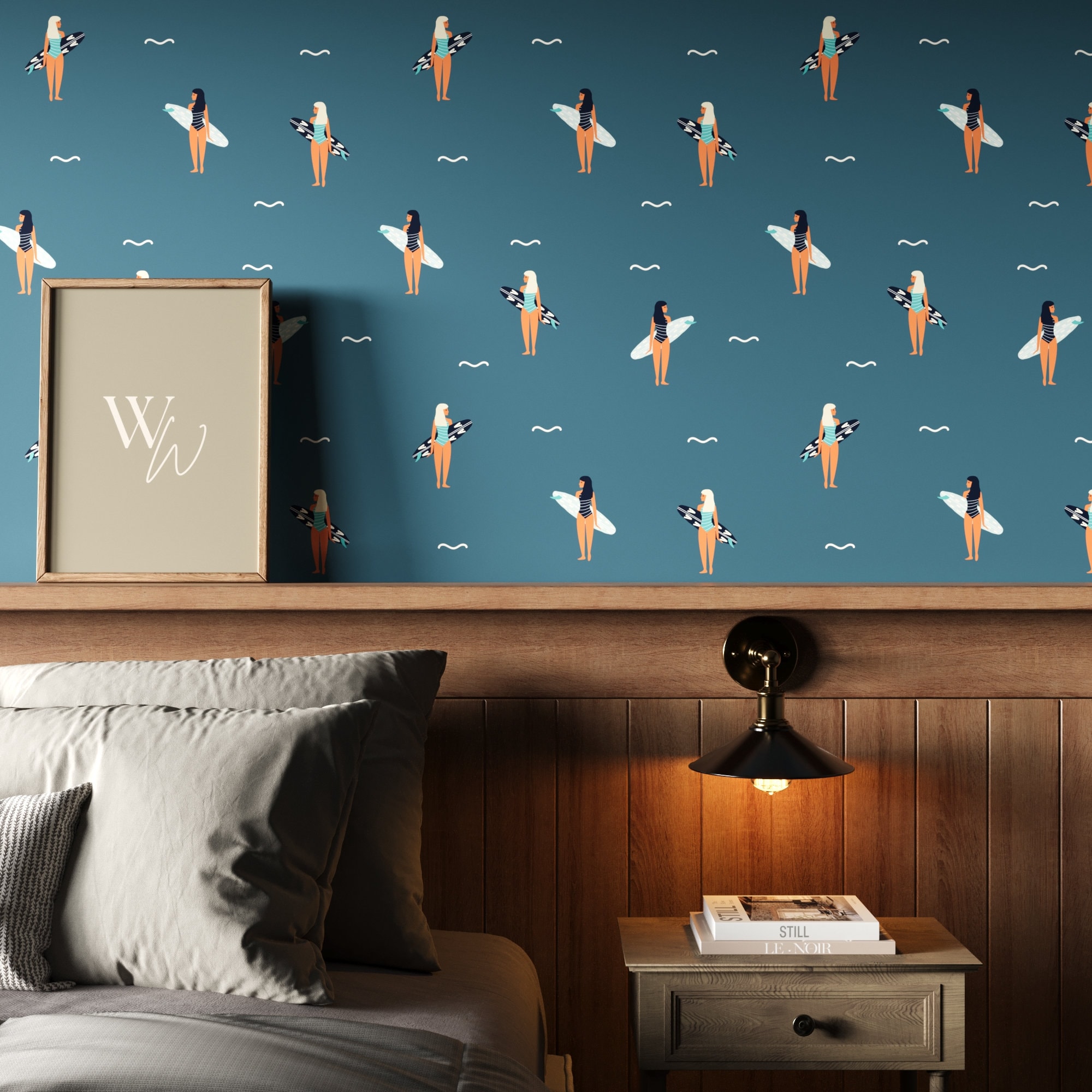 Blue Ocean Surf Wallpaper | Surfer Beach House Peel and Stick Wallpaper ...